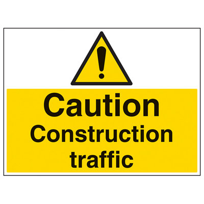 CAUTION CONSTRUCTION TRAFFIC Warning Sign - Alum. Comp 400x300mm | DIY ...