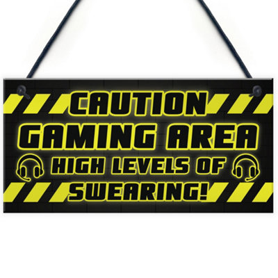 CAUTION Gaming Area Plaque Gaming Sign Gamer Gift Son Birthday ...