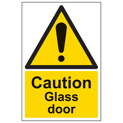 Caution Glass Door Warning Sign - Self Adhesive Vinyl - 200x300mm (x3 ...