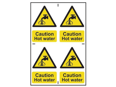 Caution Hot Water Safety Sign - Durable PVC 200mm x 300mm