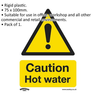 Caution Hot Water Safety Sign - Rigid Plastic 75mm x 100mm Warning Sign ...