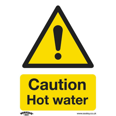 Caution Hot Water Safety Sign - Rigid Plastic 75mm x 100mm Warning Sign ...