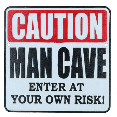 Caution Man Cave Cast Iron Sign Plaque Wall Fence Post Door Workshop ...