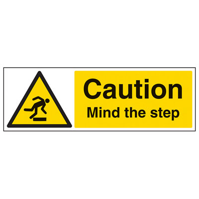 Caution Mind The Step Warning Sign - Rigid Plastic - 450x150mm (x3)