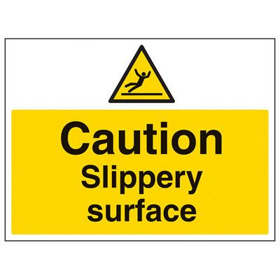 Caution Slippery Surface Safety Sign - Adhesive Vinyl - 400x300mm (x3)