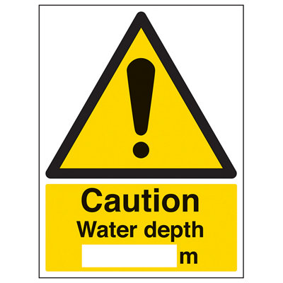 Caution Water Depth Warning Water Sign - Rigid Plastic 300x400mm (x3 ...