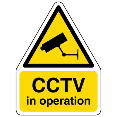 CCTV IN OPERATION Shaped Warning Sign Portrait Self Adhesive 300x400mm
