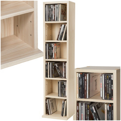 CD DVD Storage Tower Media Display Unit Adjustable Shelves Wood Effect ...
