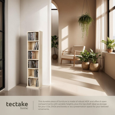 CD DVD Storage Tower Media Display Unit Adjustable Shelves Wood Effect ...