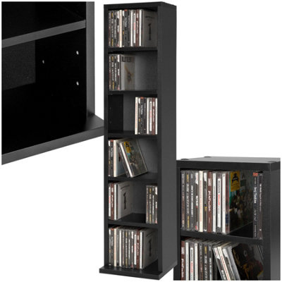 CD DVD Storage Tower Media Display Unit Adjustable Shelves Wood Effect ...
