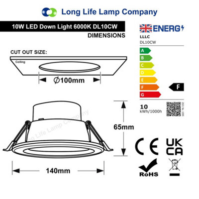 Ceiling LED Downlight Cool White Recessed Round DL10CW-A