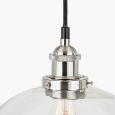 Ceiling Light Antique Silver Metal and Glass Dome Pendant