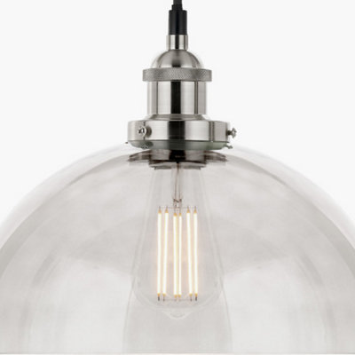 Ceiling Light Antique Silver Metal and Glass Dome Pendant