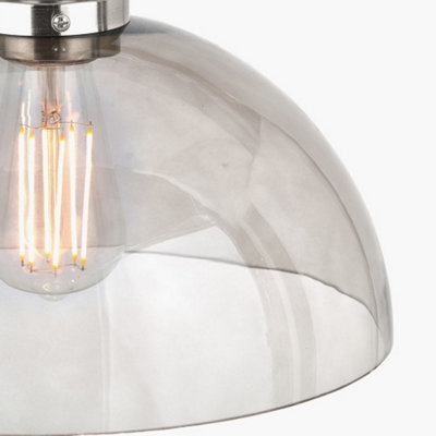 CEILING LIGHT ANTIQUE SILVER METAL AND GLASS DOME PENDANT
