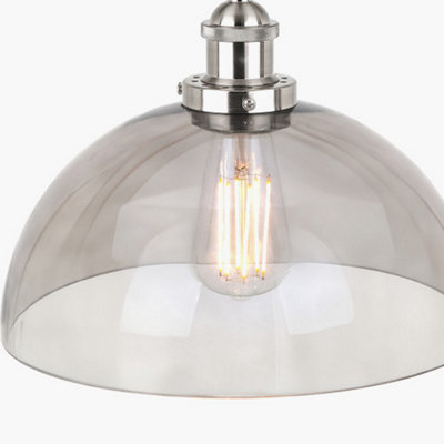 CEILING LIGHT ANTIQUE SILVER METAL AND GLASS DOME PENDANT