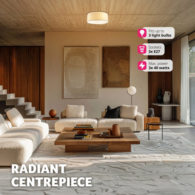 Ceiling Light Circum - textile lampshade in linen look, steel frame 40 ...