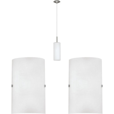 Ceiling Pendant Light & 2x Matching Wall Lights Satin Nickel Glass ...