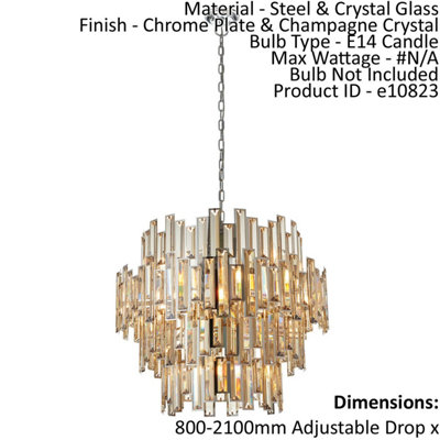 Ceiling Pendant Light Chrome Plate & Champagne Crystal 15 x 40W E14