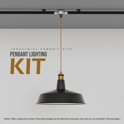 Ceiling Pendant Light Fitting with Black Metal Shade Adjustable Cable ...