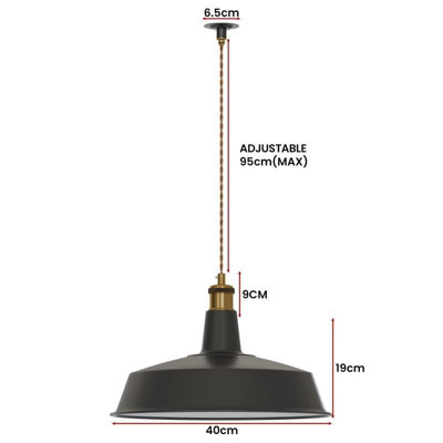 Ceiling Pendant Light Fitting with Black Metal Shade Adjustable Cable ...