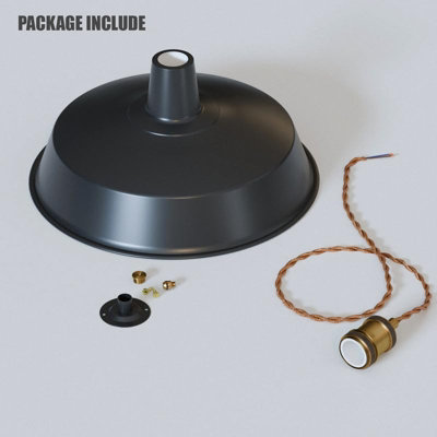 Ceiling Pendant Light Fitting with Black Metal Shade Adjustable Cable ...
