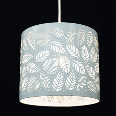 Ceiling Pendant Lightshade Silver Metal Drum with cut out Leaf Design ...