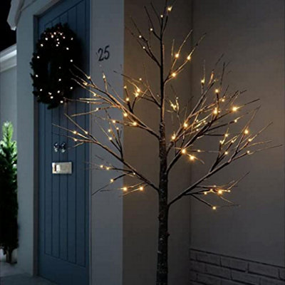 Celebright 6ft Christmas Twig Tree - Snowy Effect Brown Birch - Pre-Lit ...
