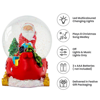 Celebright Christmas Musical Snow Globe - Plays 8 Songs With Changing LED Colours - Large 14cm ...