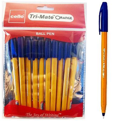 Cello Pack Of 10 Trimate Orange Ballpoint Blue Writing Pens | DIY at B&Q