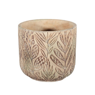 Cement Rustic Olive Branch Pattern Plant Pot (H14 x W15cm)