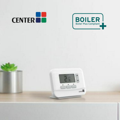 Center RF Wireless Room Thermostat 7 Day Programmable Boiler Plus Compliant