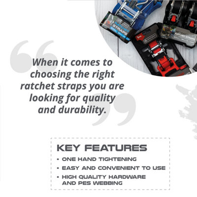 Centurion 4.5m Ratchet Tie Down Strap - Pack of 4 - With S Hook ...