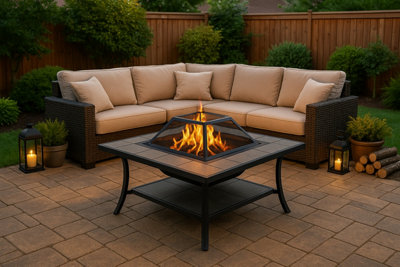 Centurion Supports SHANGO Multi-Functional Black with Ceramic Tiles Outdoor Square Heater, Fire ...