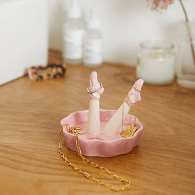 Ceramic Ballerina Dancing Happy Legs Pose Ring Trinket Tray Bowl