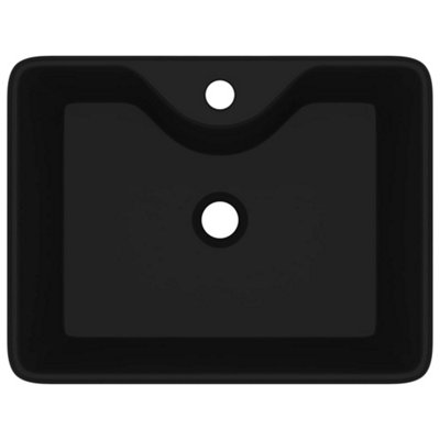 Ceramic Bathroom Sink Basin with Faucet Hole Black Square