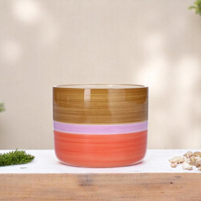 Ceramic Colour Stripe Indoor Plant Pot Brown/Red