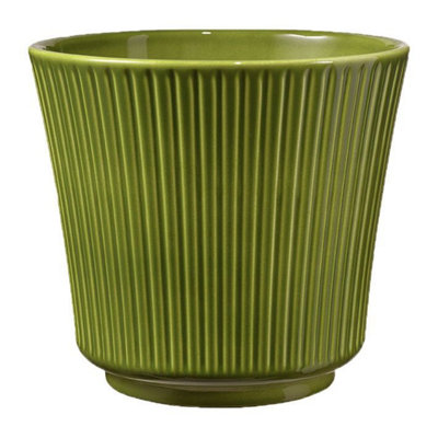 Ceramic Grooved Plant Pot. Antique Green Colour, Shiny Finish. Suitable ...