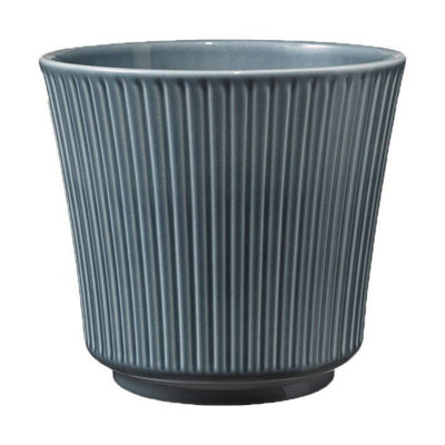 Ceramic Grooved Plant Pot. Blue Grey Shade, Shiny Finish. Suitable For ...