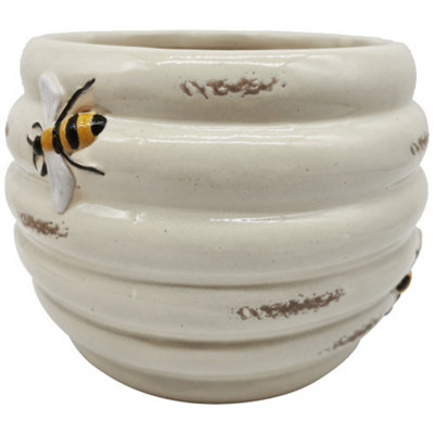 Ceramic Honeybee White Pot Planter - Bee Garden Decoration | DIY at B&Q