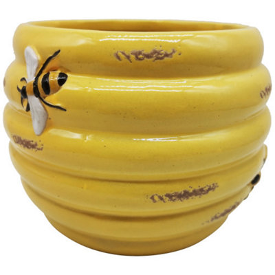 Ceramic Honeybee Yellow Pot Planter - Bee Garden Decoration | DIY at B&Q