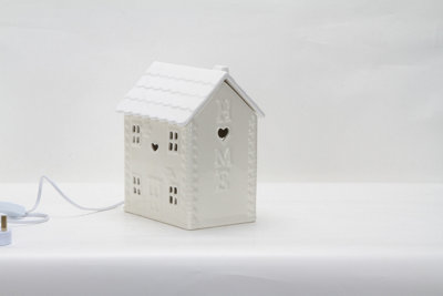 Ceramic House Table Lamp Cream Base with Cream Roof Soft Warm Light ...