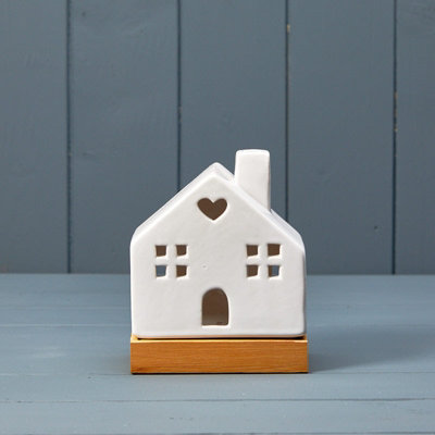 Ceramic LED House Decoration with Wooden Base | DIY at B&Q