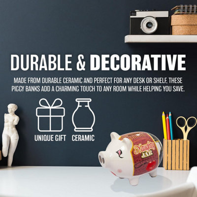 Ceramic Piggy Bank Coins Money Box Secure Safe Savings Cash Novelty ...