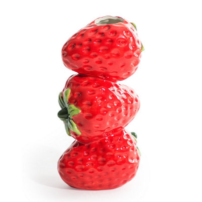 Ceramic Red Strawberry Stack Stem Vase 7059