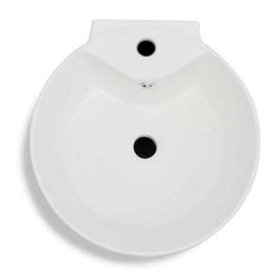 CERAMIC STAND BATHROOM SINK BASIN FAUCET/OVERFLOW HOLE WHITE ROUND