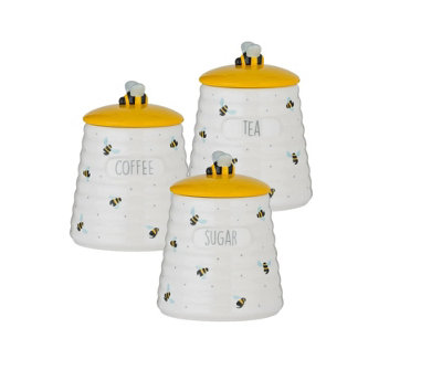 Ceramic Sweet Bee Stoneware Kitchen Tea Coffee Sugar Storage Canister ...