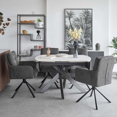 Ceramic top marble effect extending dining table with metal legs modern ...
