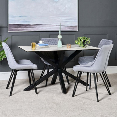 Ceramic white stone effect dining table with metal legs modern style Eastcote 135cm Dining Table White