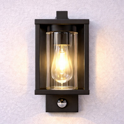 CGC ABEL Matt Black Box Lantern Wall Light with PIR Motion Sensor