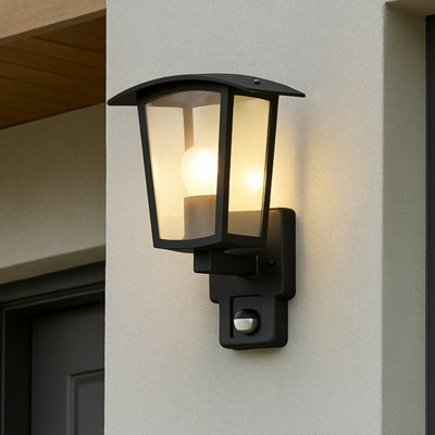 CGC ALLY Black E27 Outdoor Wall Light Lantern Clear Diffuser IP44 with ...